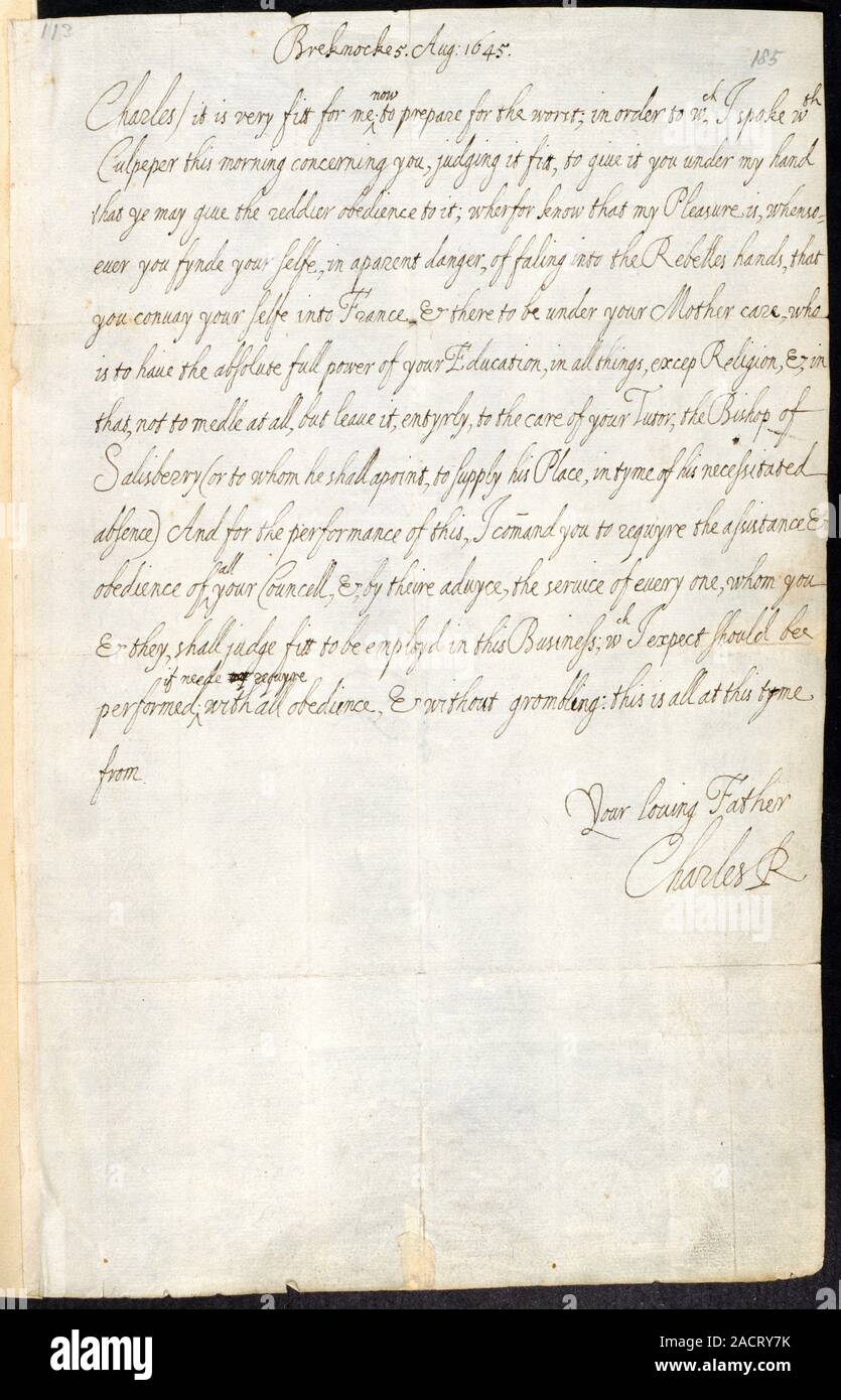 Letter of Charles I Whole folio Autograph letter of King Charles I to ...