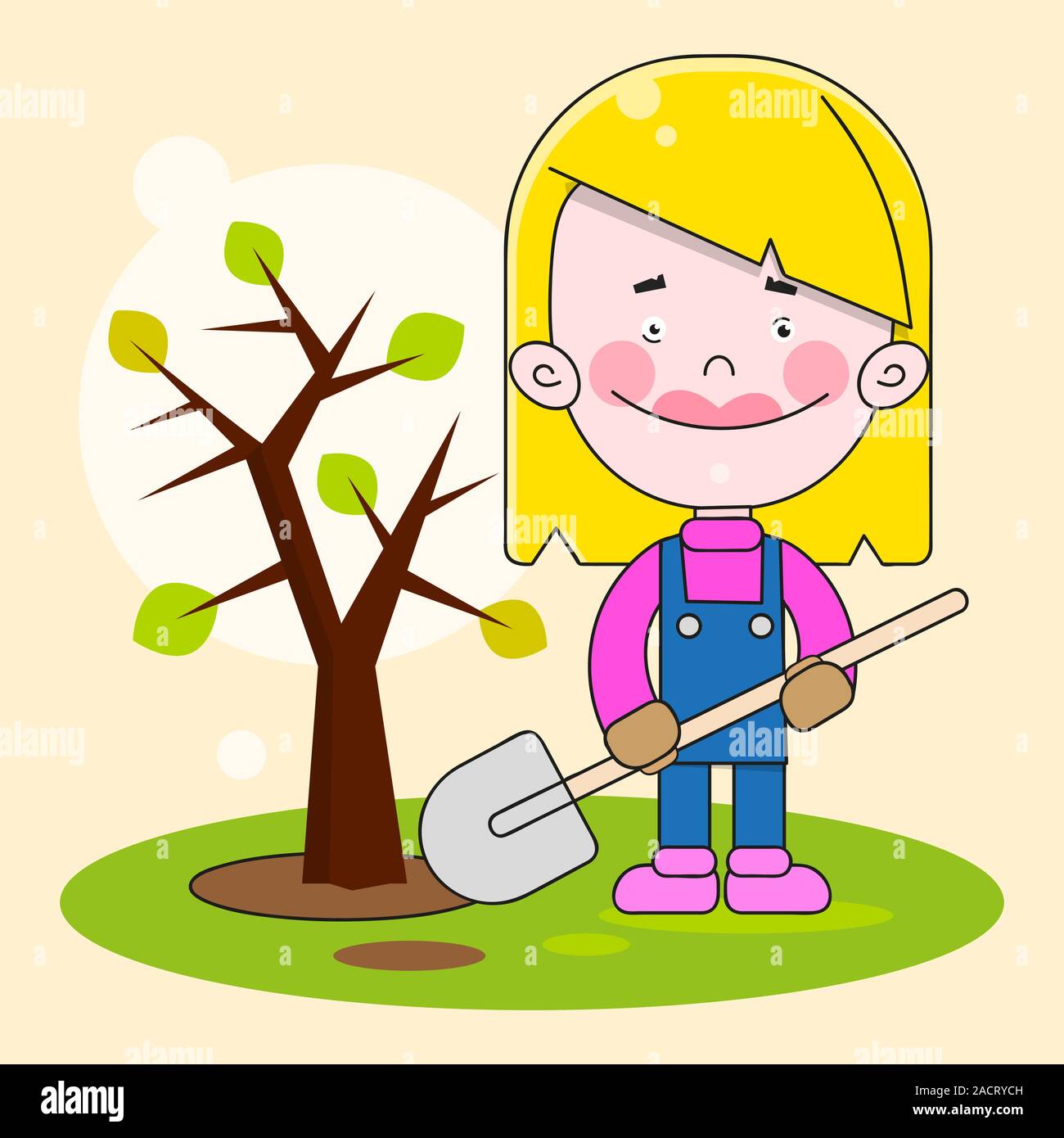 Girl Planting Tree Vector Illustration For Kids Stock Vector Image ...