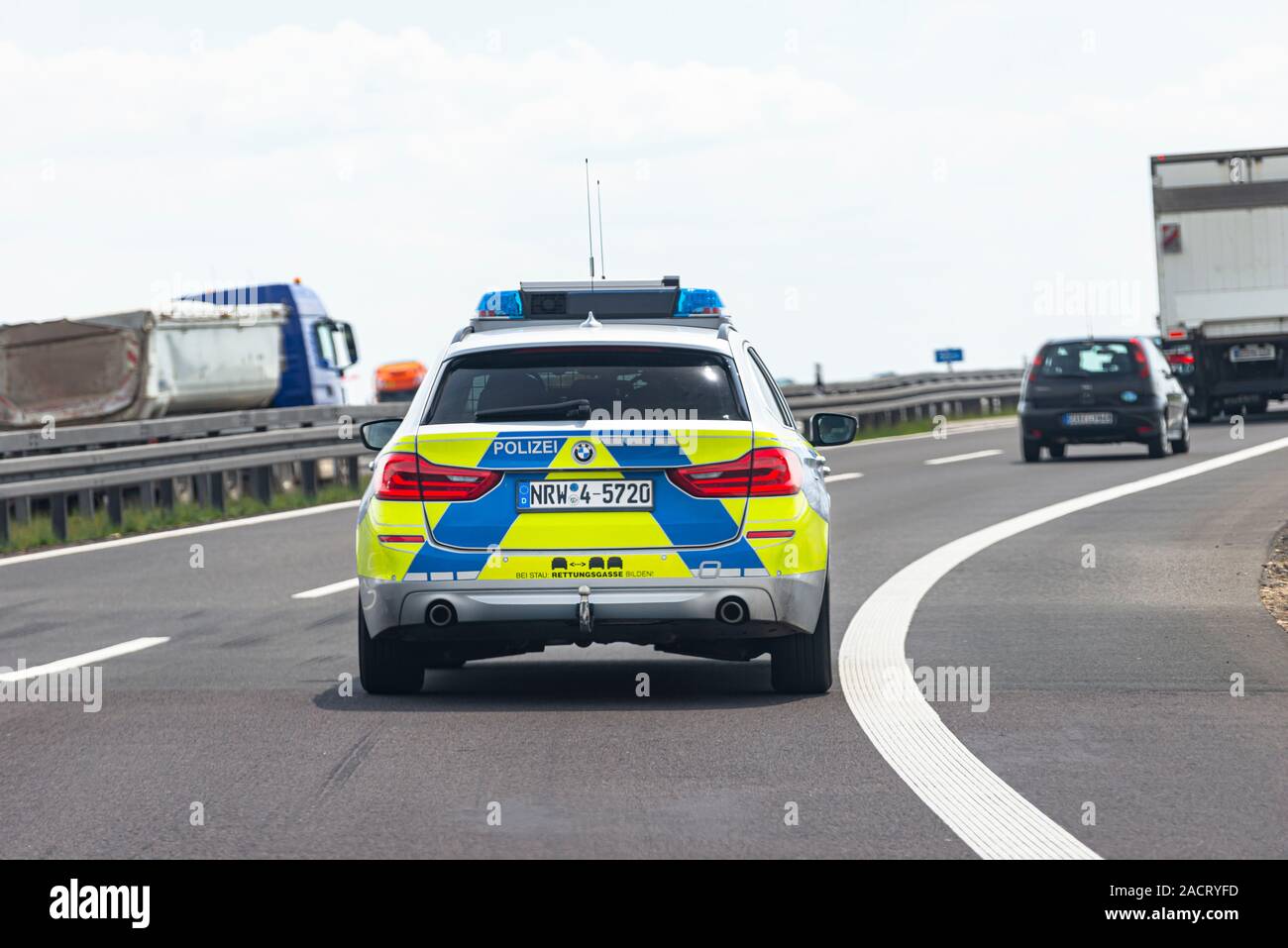 Bonn, Germany May 23, 2019. German police car BMW driving on the ...
