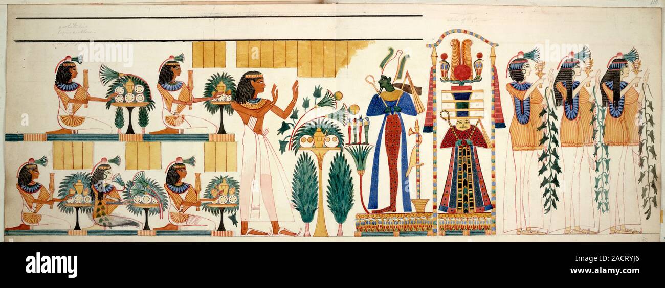 Egyptian tomb wall-painting (Whole drawing) Procession of figures with ...