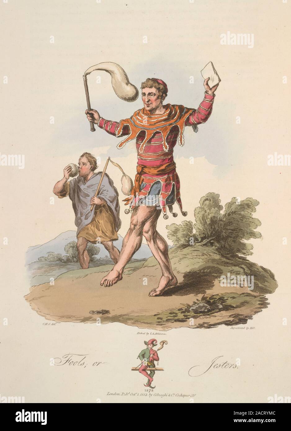 Fools or jesters, Anno 1272. In his hands he holds a a stick to which ...