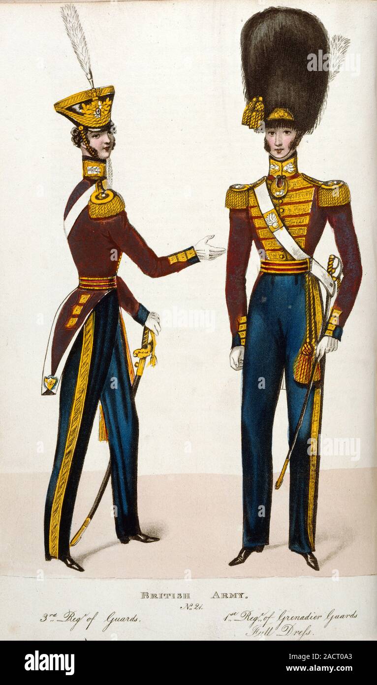 British army uniforms, 'British Army no.24. 3rd Reg. of Guards. 1st Reg ...