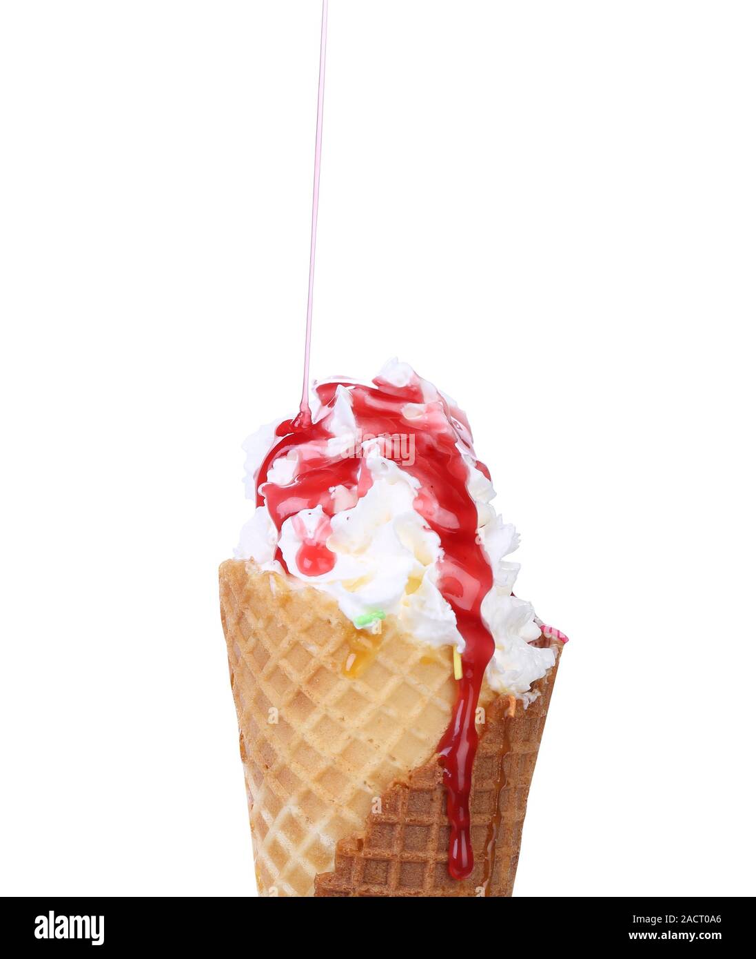 Soft serve ice cream. Topping raspberry Stock Photo - Alamy