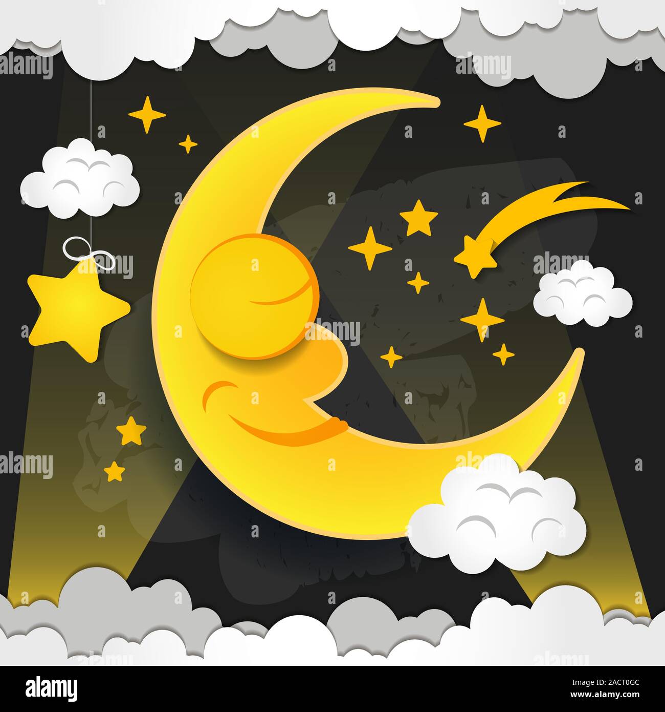 Vector illustration of sleeping smiling moon in the nightcap Stock ...
