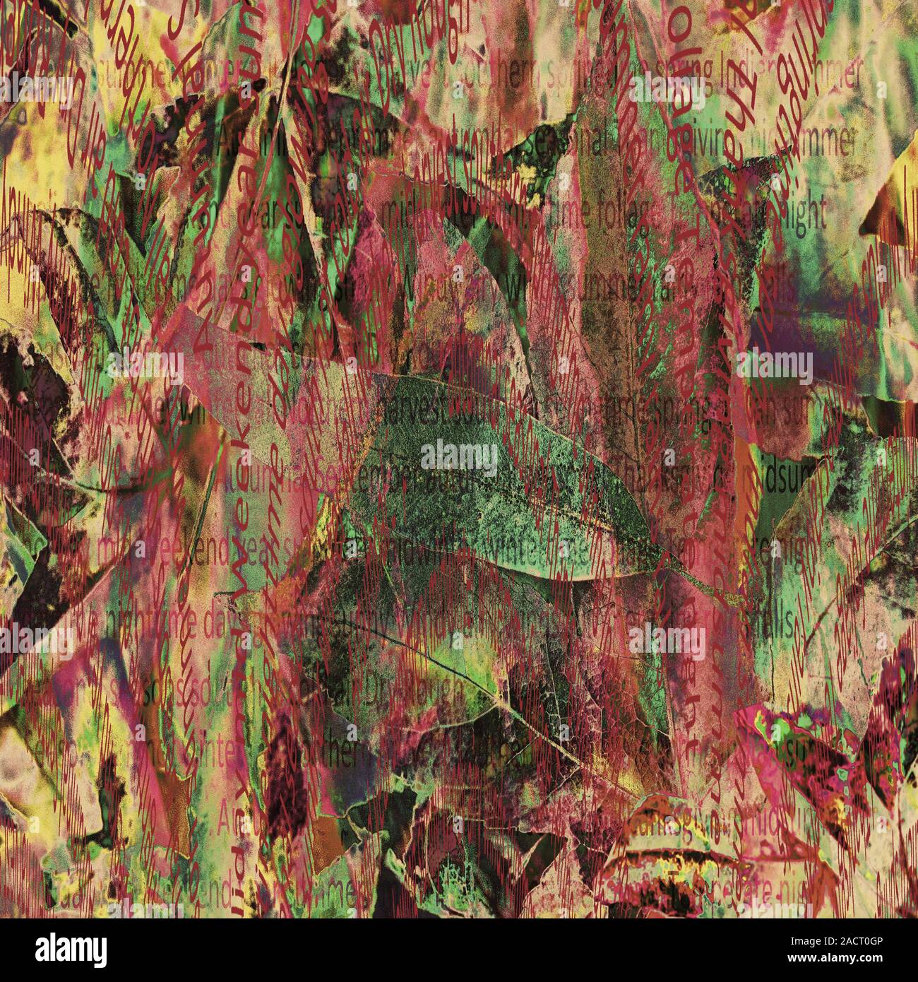 Vintage rustic digital texture. Autumn leaves collage with words ...