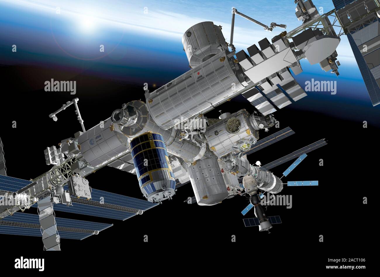 International Space Station (ISS), artwork. The ISS, built in stages ...