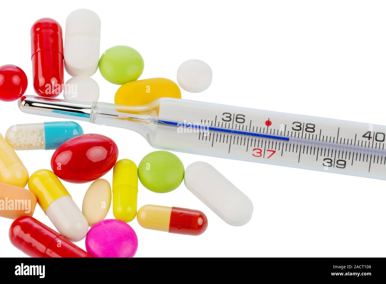 Fever thermometers and tablets Stock Photo - Alamy