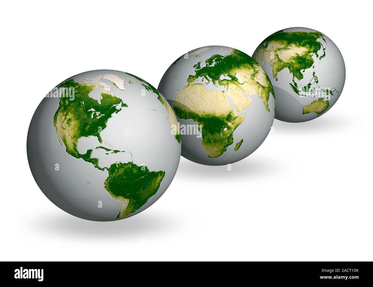 Earth vegetation globes. Artwork of Earth globes with vegetation cover ...