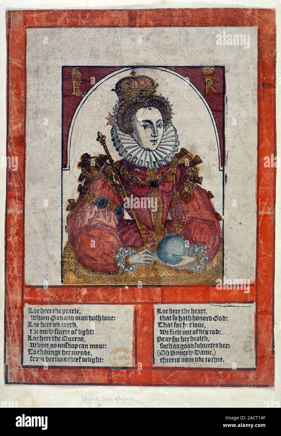 A portrait of Queen Elizabeth I. Image taken from A woodcut portrait of ...