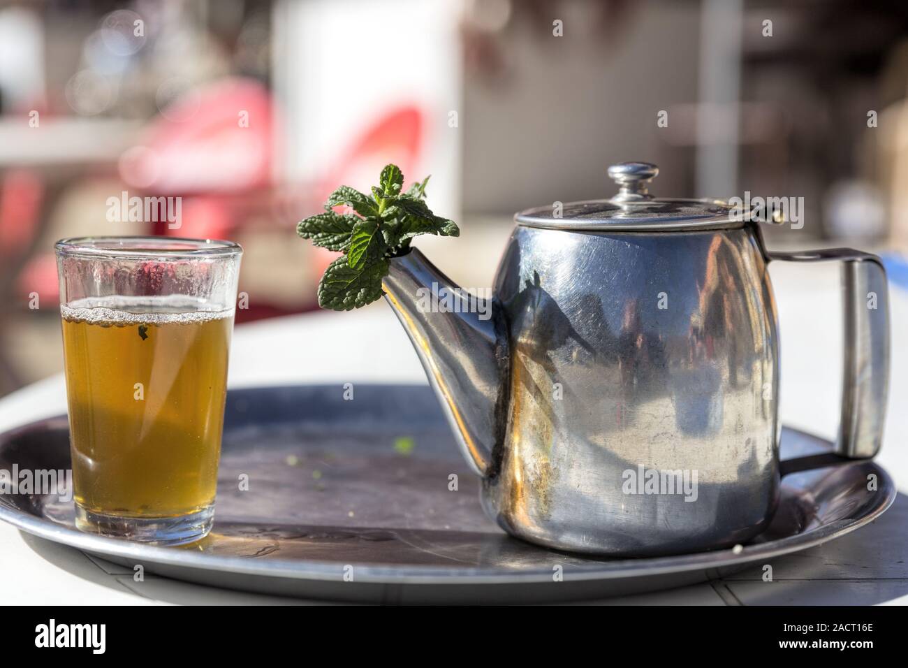 Peppermint tea with jug and glass, Morocco Stock Photo - Alamy