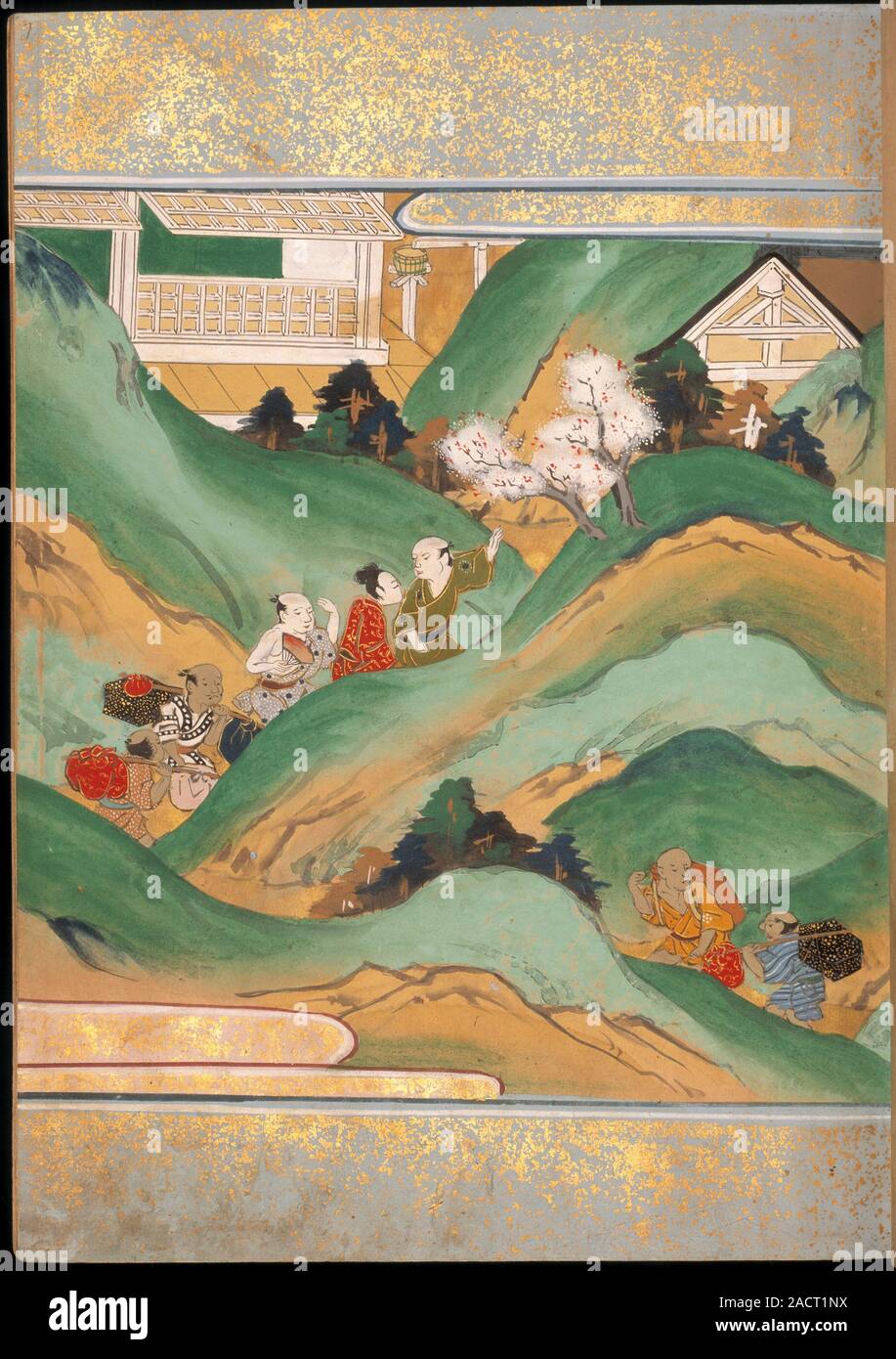 Men climbing a hill, From a manuscript telling the story of the warrior ...