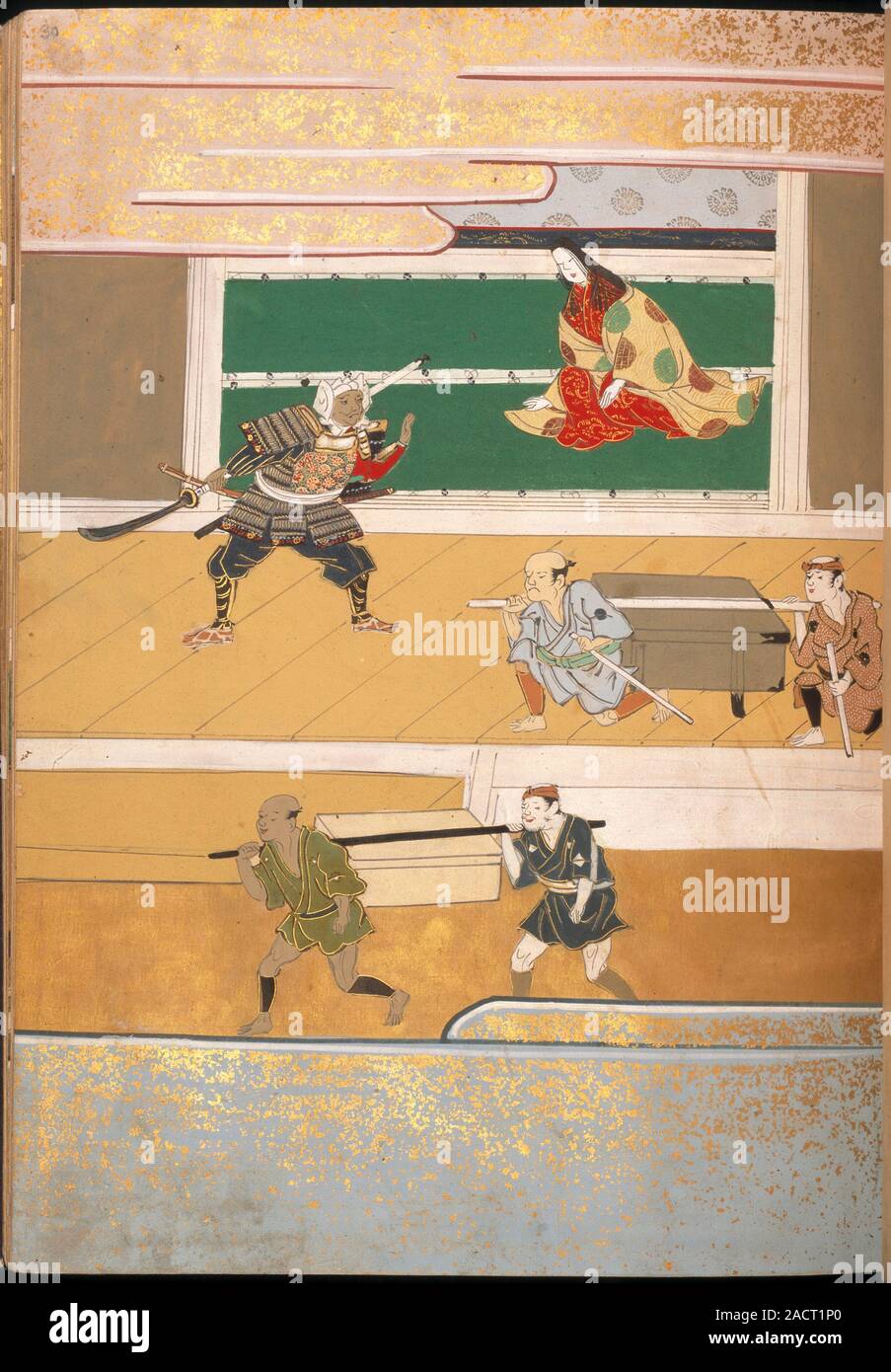 Japanese warrior & lady, From a manuscript telling the story of the ...