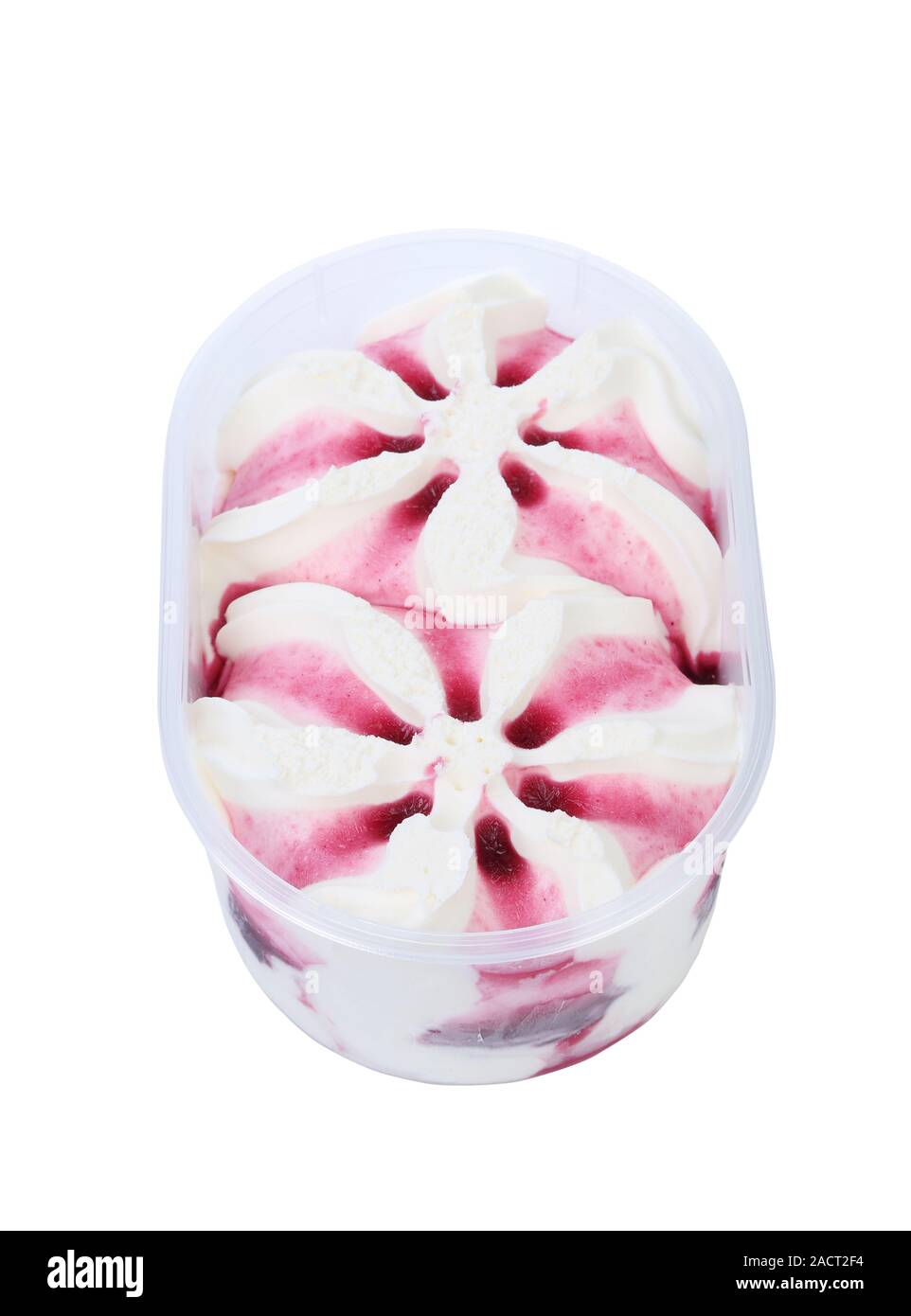 Vanilla ice cream with red syrup poured Stock Photo - Alamy
