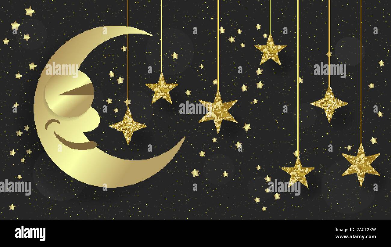 Golden Moon Symbol Icon Design Element, Illustration For Logo, Banner ...