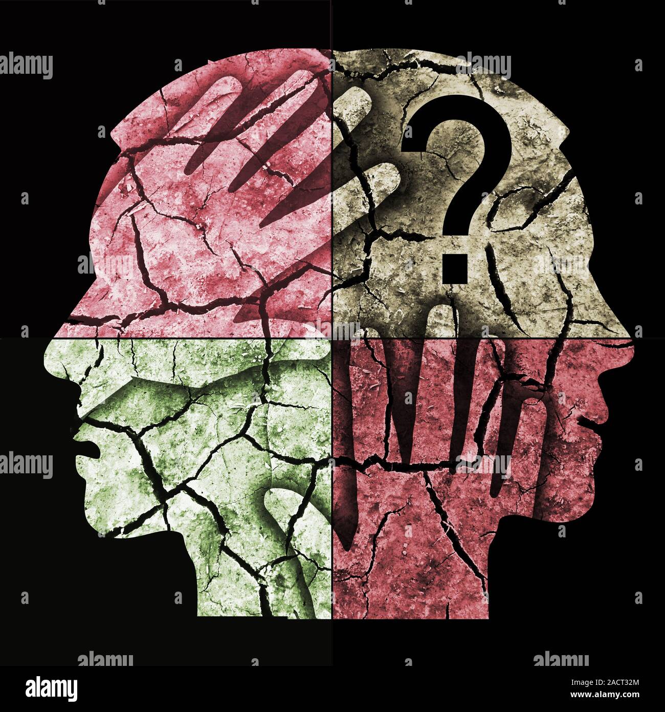 Psychological diagnosis, Schizophrenia, male head silhouette. Man with ...