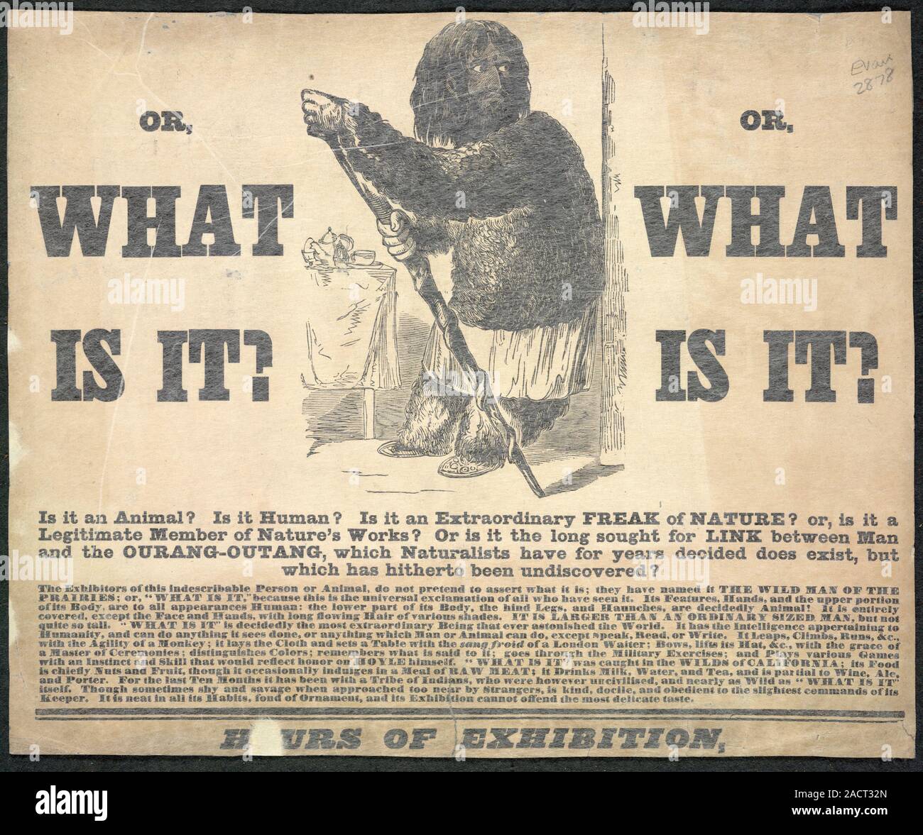 What is it?, A poster. The caption asks if it is the missing link ...