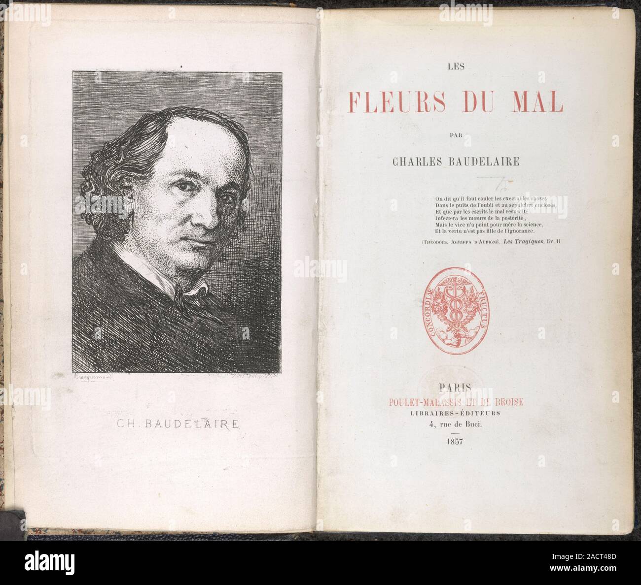 Charles Pierre Baudelaire (1821-1867). French symbolist poet. Portrait ...