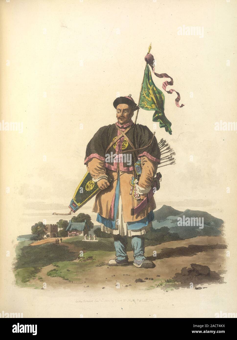 A soldier in his common dress. He holds a bow, and a case of arrows. He ...