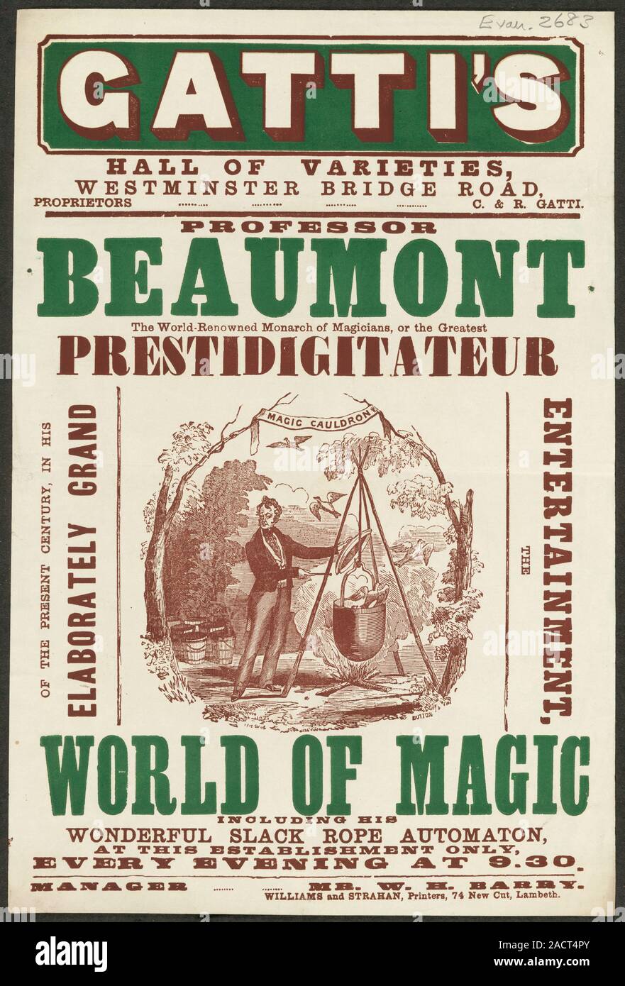 A poster for a performance at Gatti's Hall of Varieties, Westminster ...