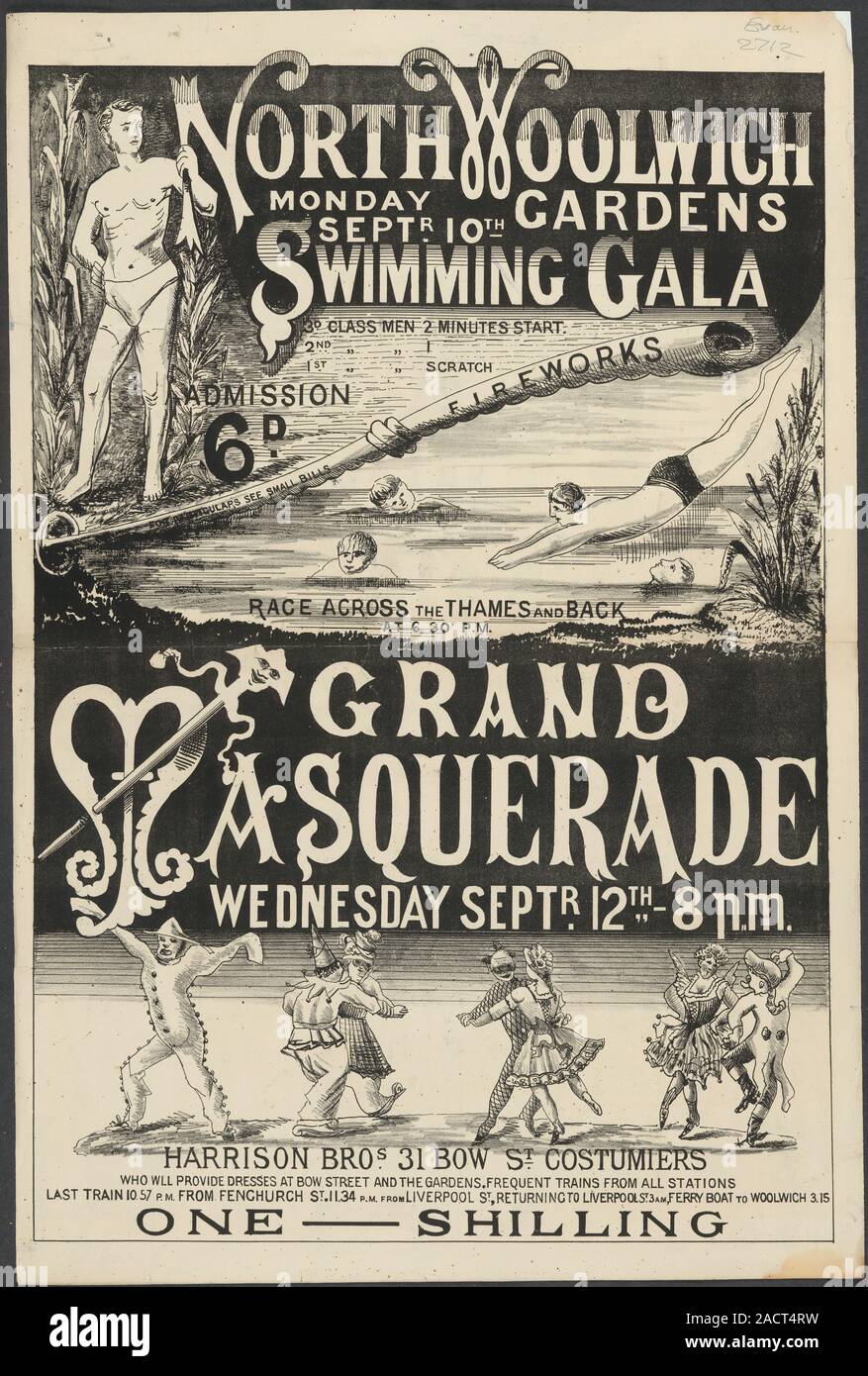 A poster for two events at North Woolwich Gardens, a swimming gala and ...