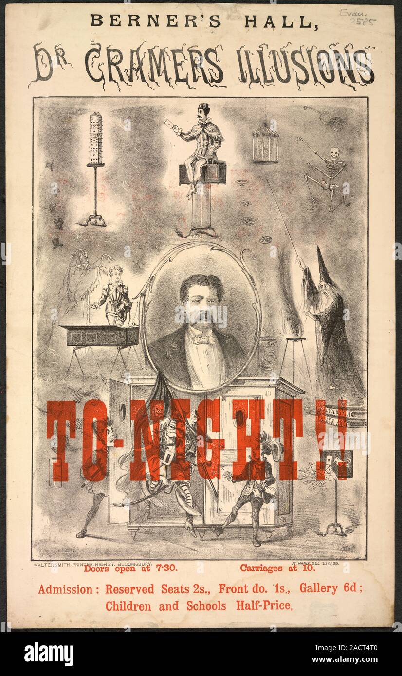 A poster for Dr Cramer's magic illusions at Berner's Hall, Islington ...