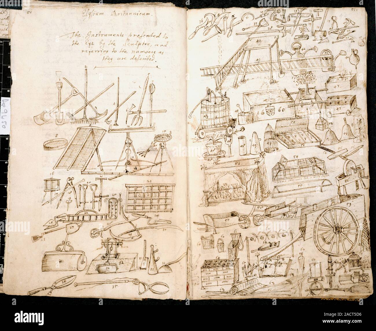 Illustrations of garden tools, Whole opening Book II, chapter 1 ...
