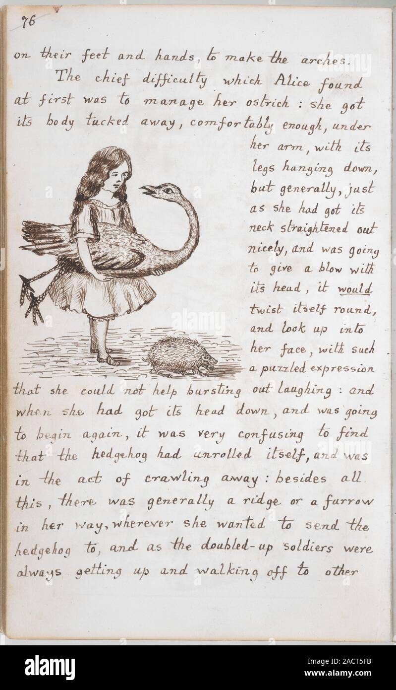 Alice prepares for croquet, Whole folio Text and drawing from Chapter ...