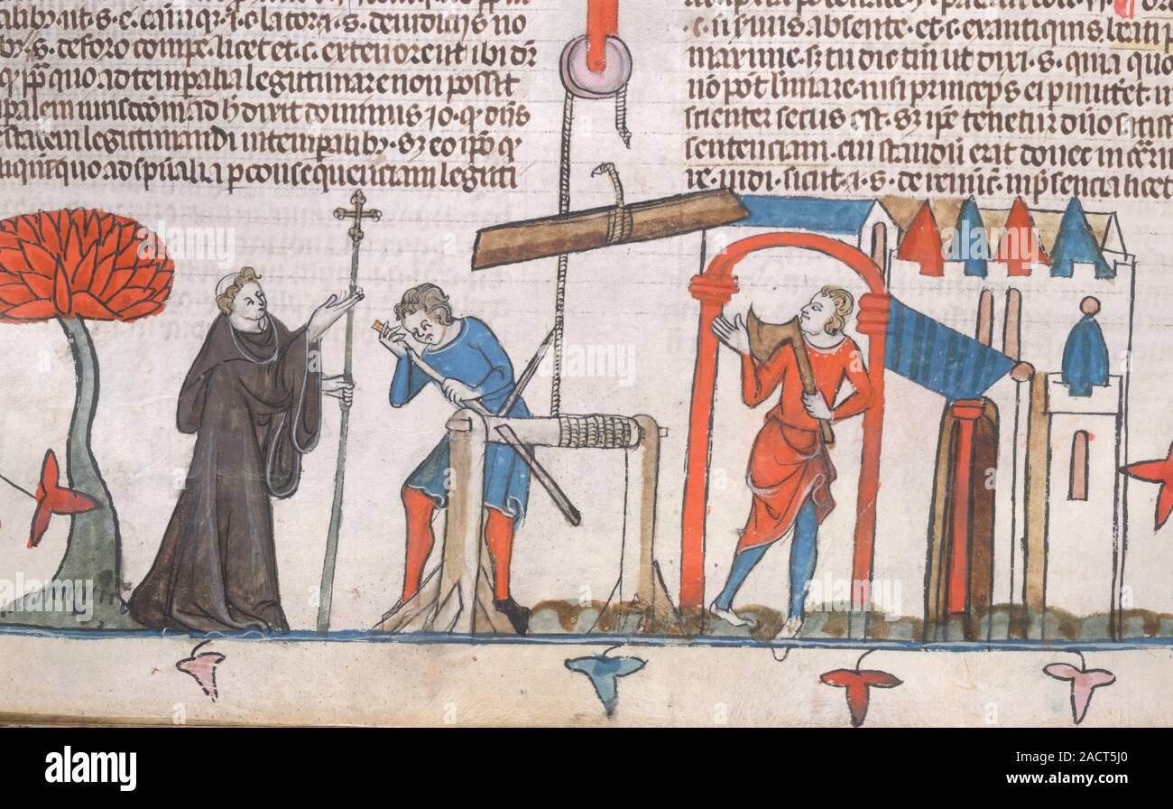 Miracle of St Dunstan, Detail Lower margin. A scene from the legend of ...