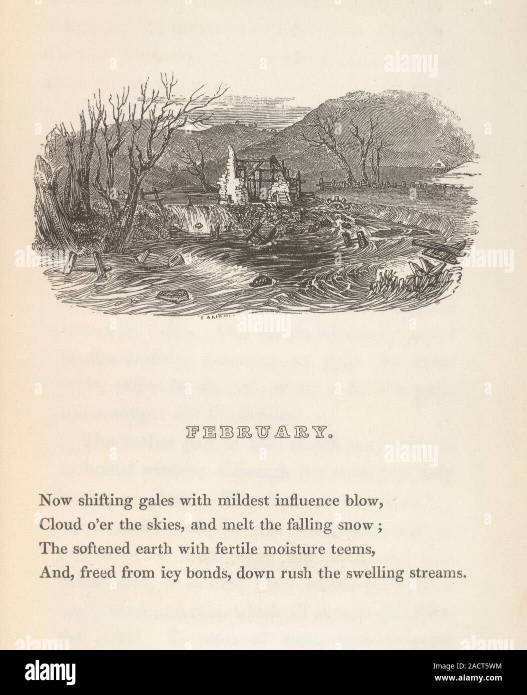 February, A poem; above, a scene representing the month of February ...