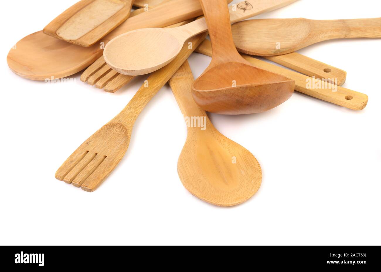 different kitchen wooden utensils cutlery close up Stock Photo - Alamy