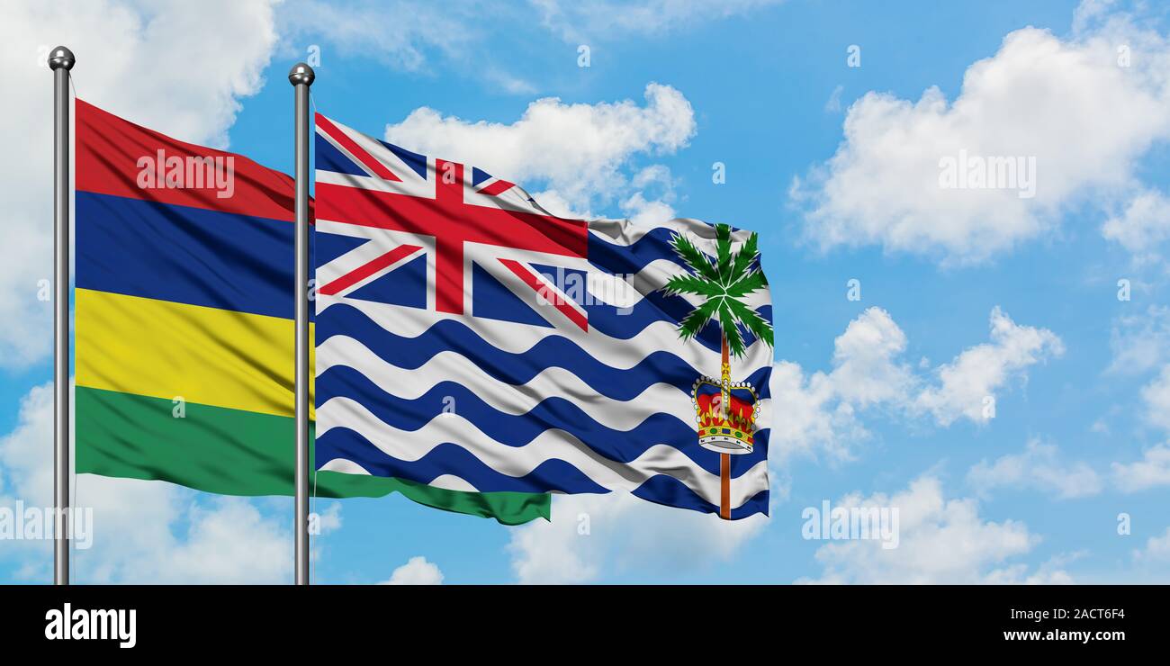 Mauritius and British Indian Ocean Territory flag waving in the wind ...