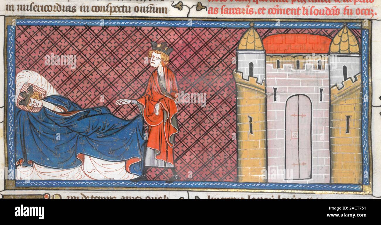 Louis IX captured at Mansurah, Miniature only King Louis IX lies sick ...
