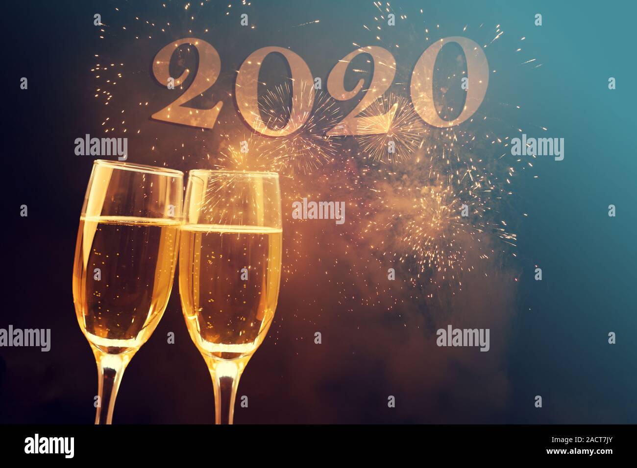 New Year 2020 celebration. Magic holiday background with fireworks ...