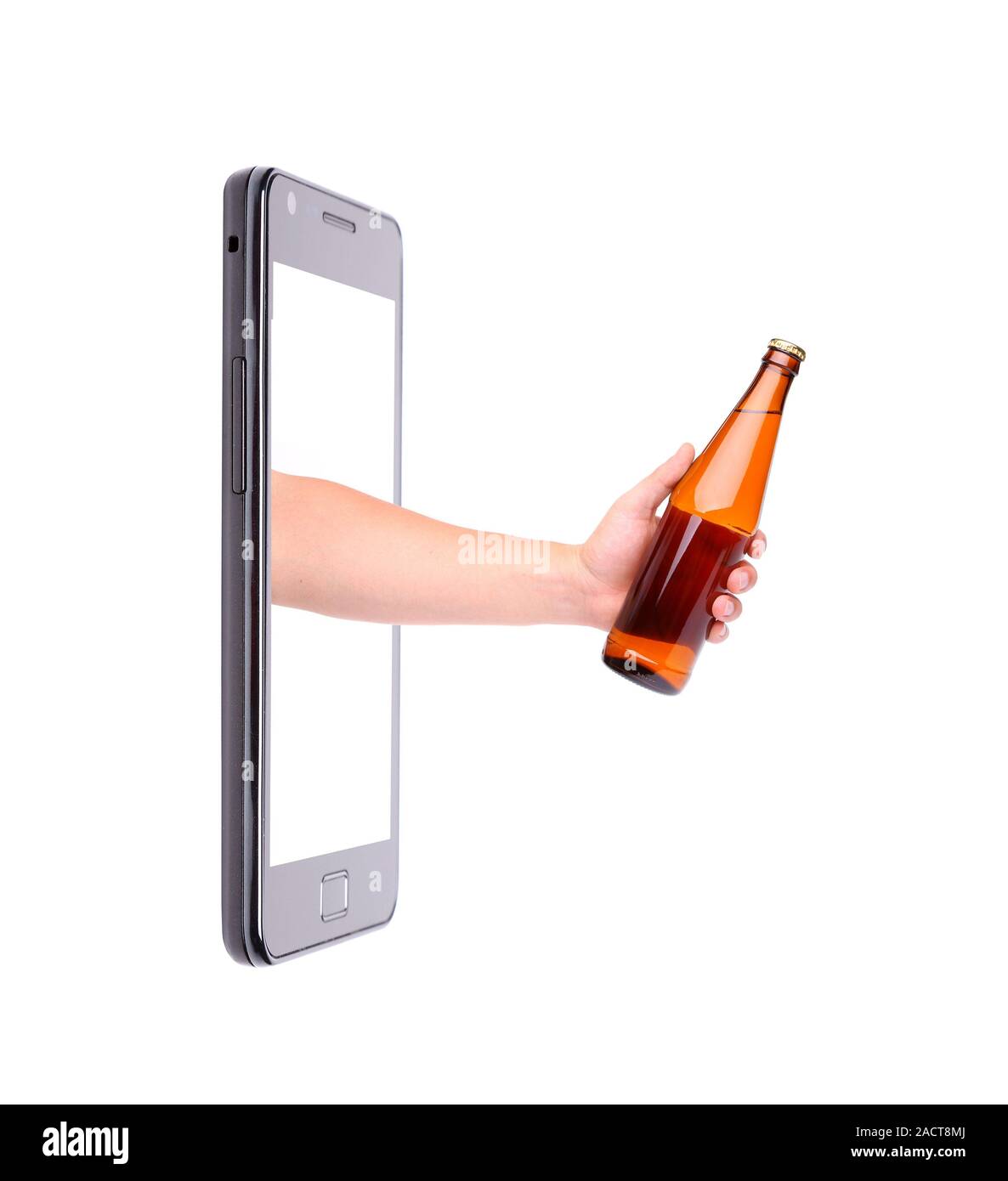 Hand from screen phone Cut Out Stock Images & Pictures - Alamy