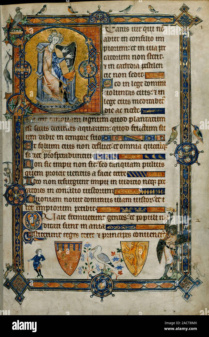 Beatus page, Whole folio Psalm 1, beginning with initial 'B', King ...