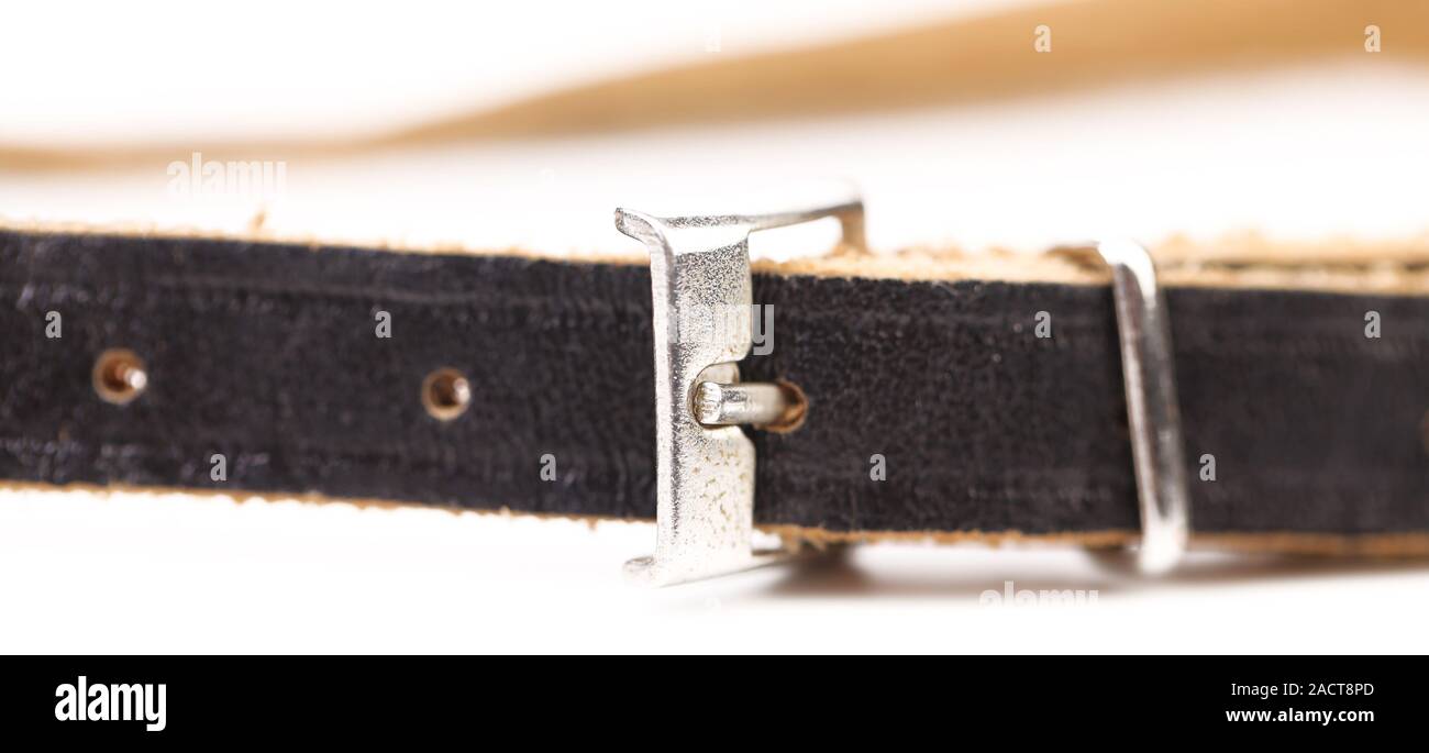 Black leather belt with a rectangular buckle Stock Photo - Alamy