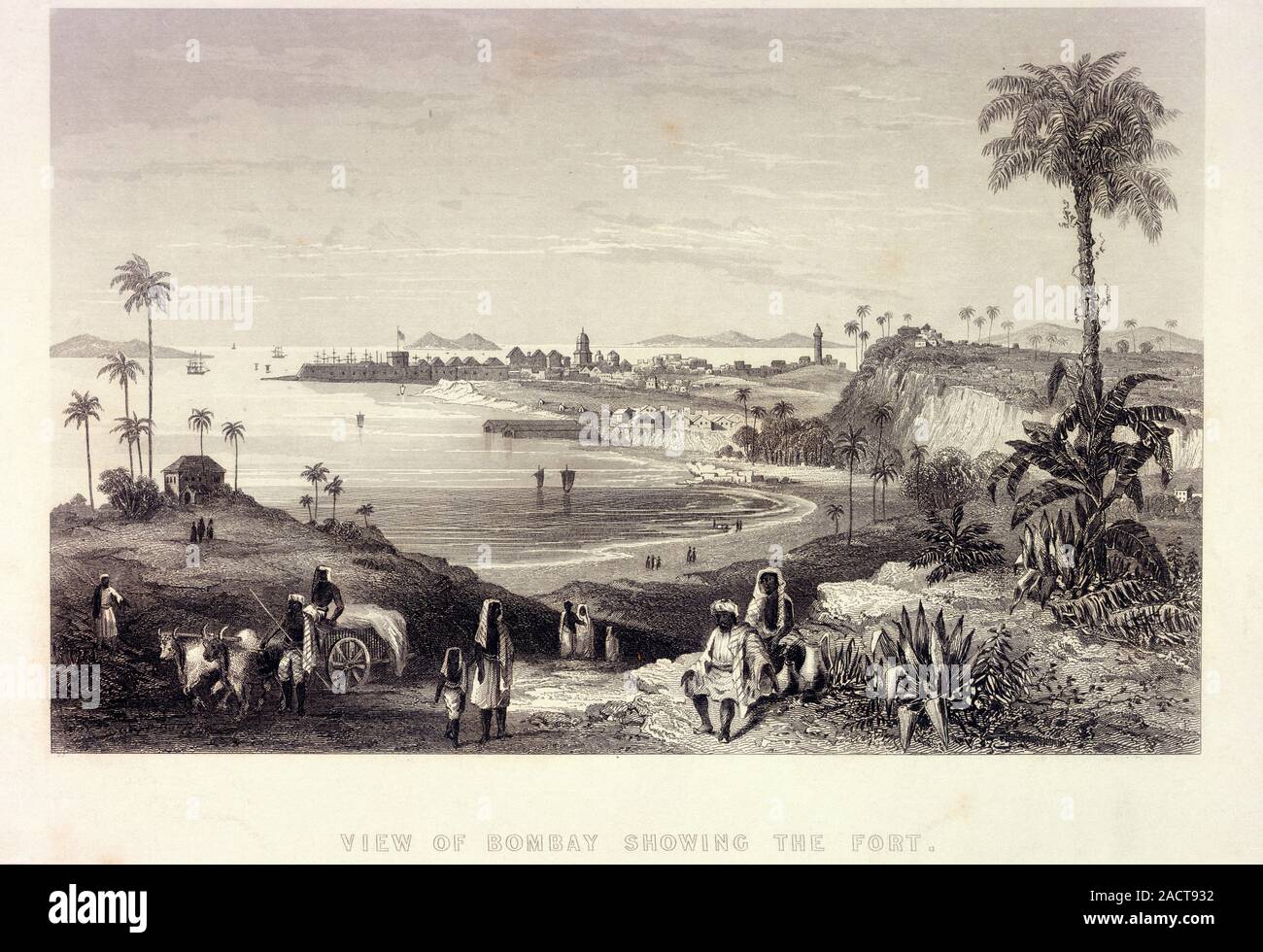 View of Bombay showing the Fort. Steel engraving. Originally published ...