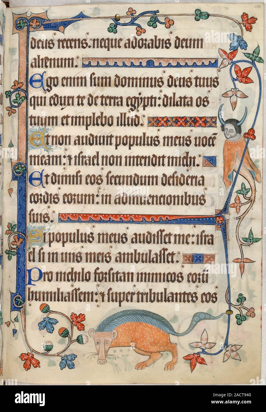 Psalm 80; grotesques, Whole folio Psalm 80. Border decoration with ...