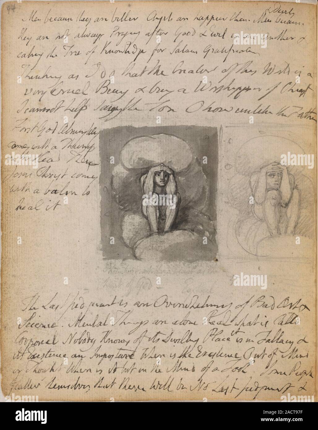 Emblem 60; brooding man, Whole folio Two emblem drawings of a brooding ...