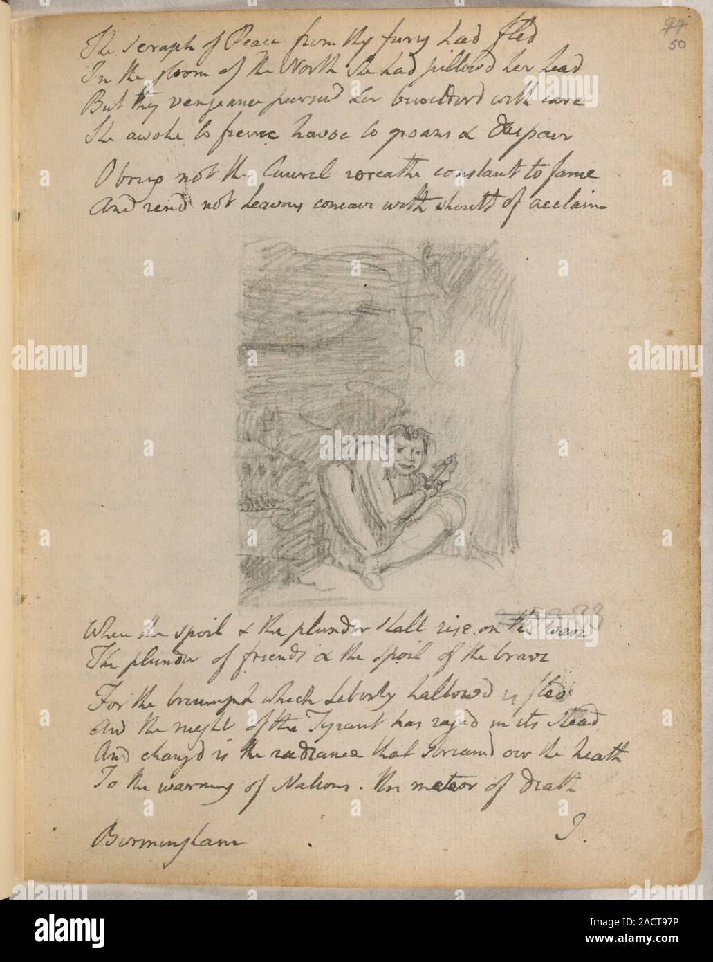 Emblem 62; lurking assassin, Whole folio Emblem drawing of a lurking ...