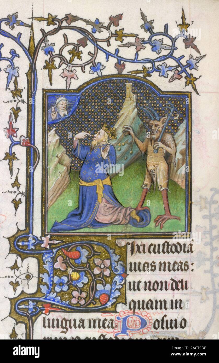 David and the Devil, Miniature and text David in penitence before God ...