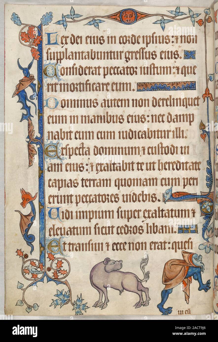 Psalm 36; grotesques, Whole folio Psalm 36. Border decoration with ...