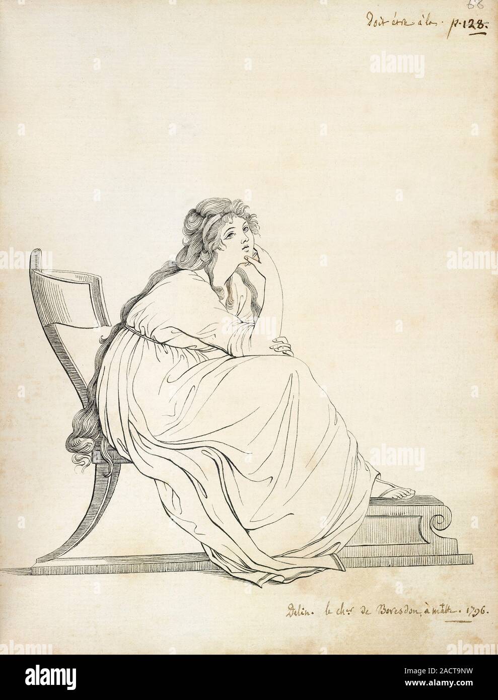 Lady Hamilton, Whole drawing Sketch of Emma Hamilton, seated, posing in ...