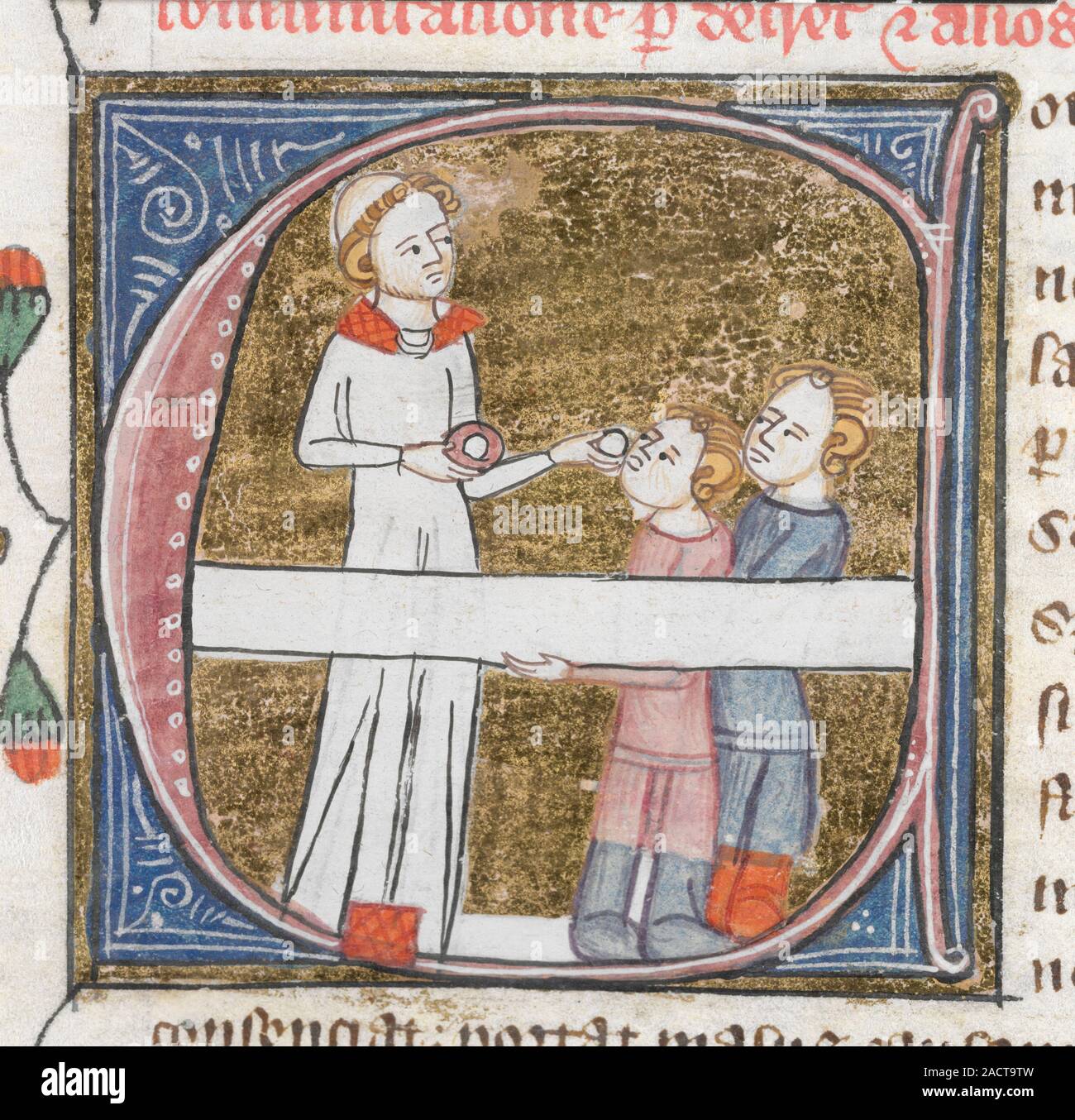 Priest giving communion, Miniature only Initial 'C', a scene ...