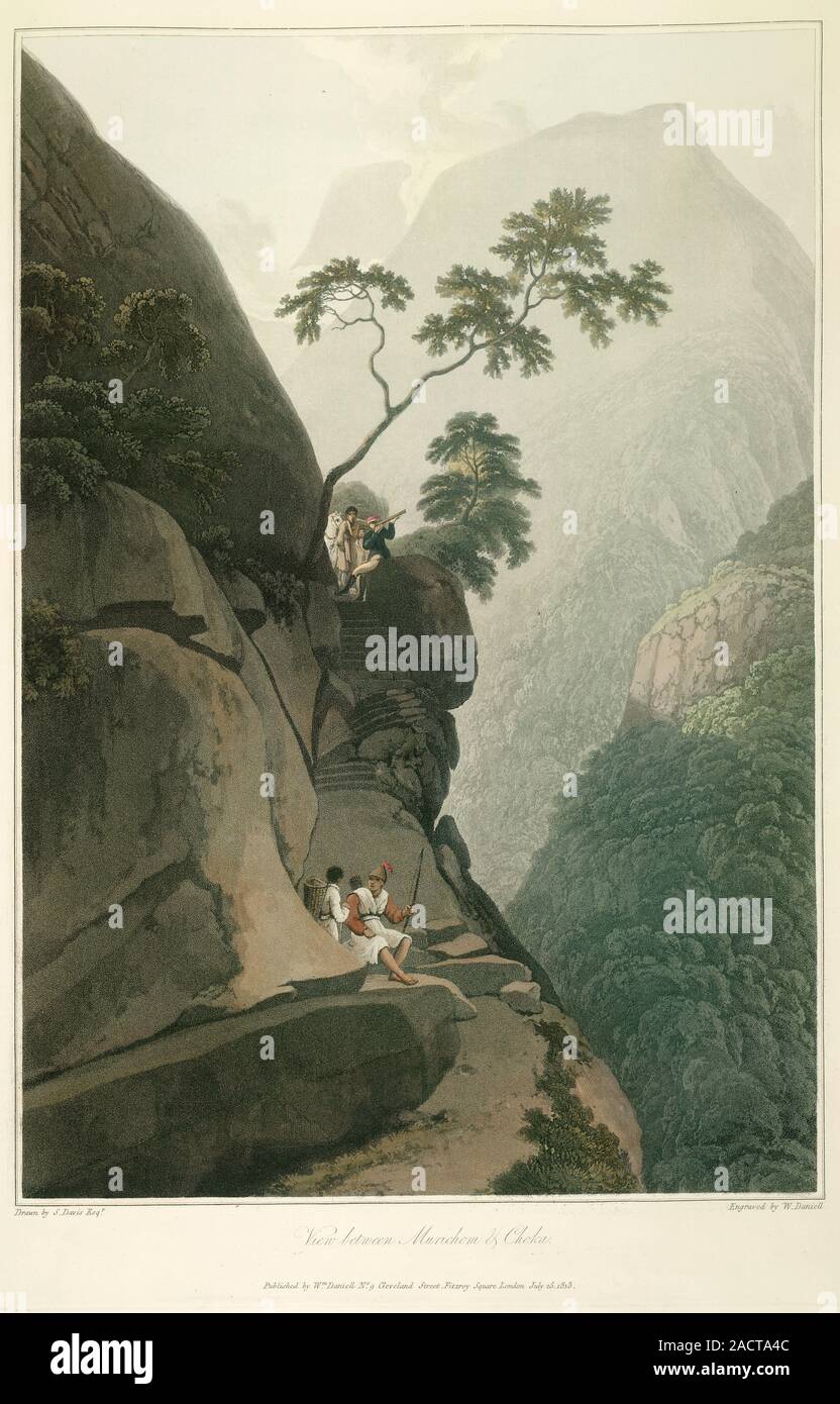 View between Murichom and Choka. Aquatint, coloured, British school ...