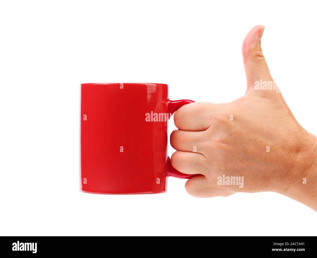 Hand hold red mug Stock Photo - Alamy