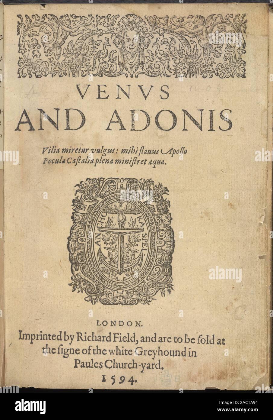 Venus and Adonis, Title page. Image taken from Venus and Adonis. Vilia ...