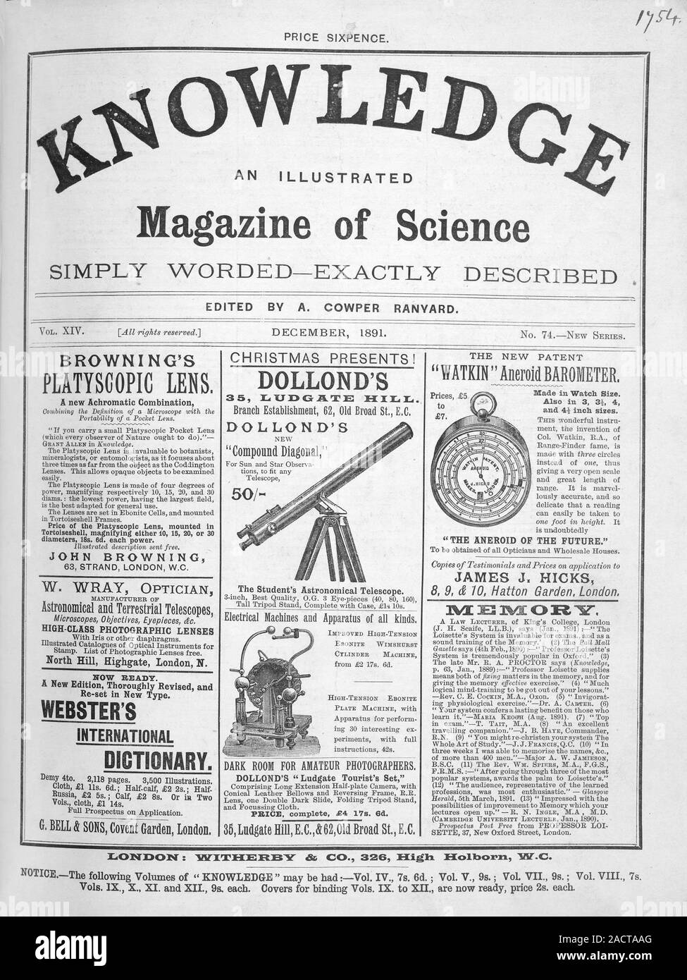 Illustrated front page containing advertisements for scientific ...