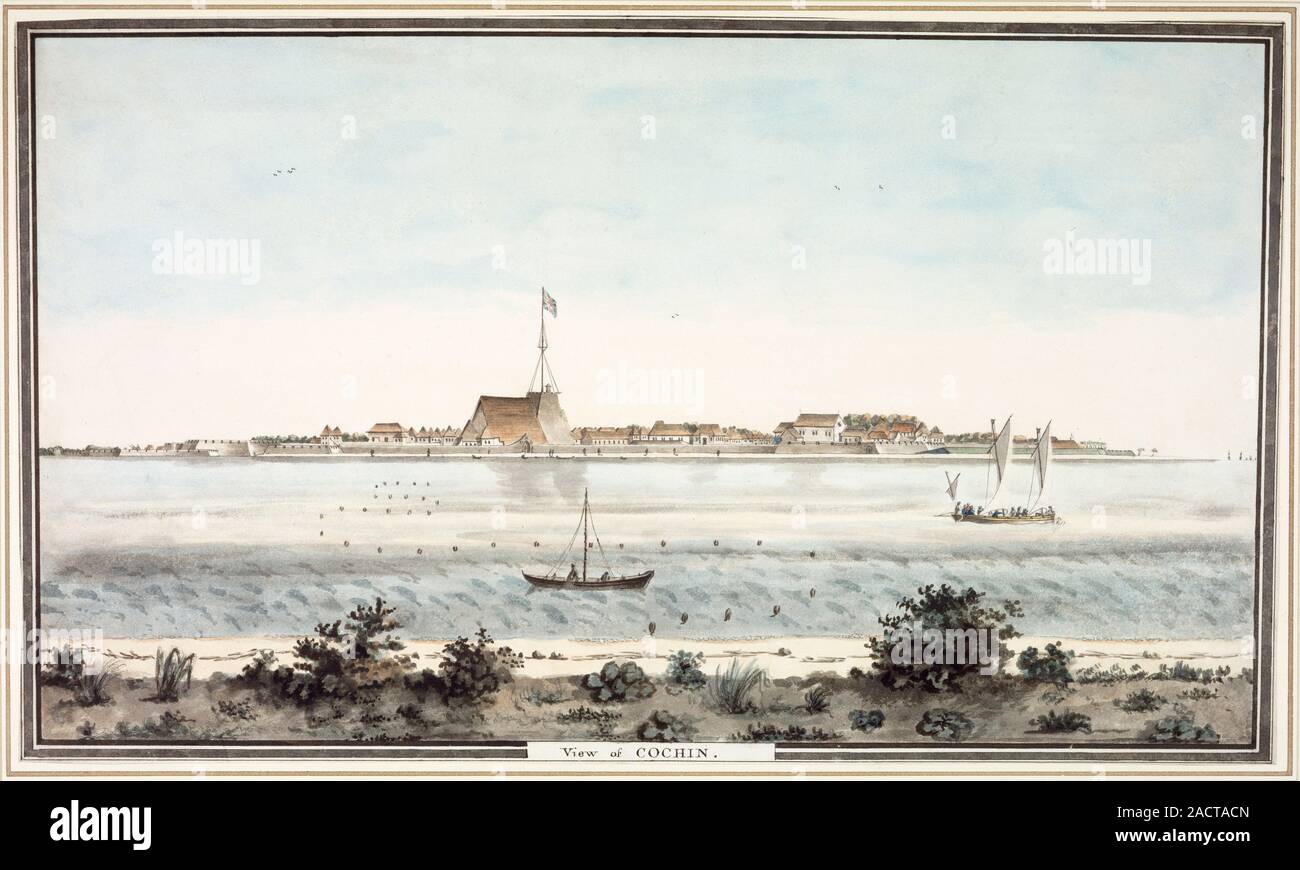 View of the fort of Cochin, from across the backwater, with the union ...