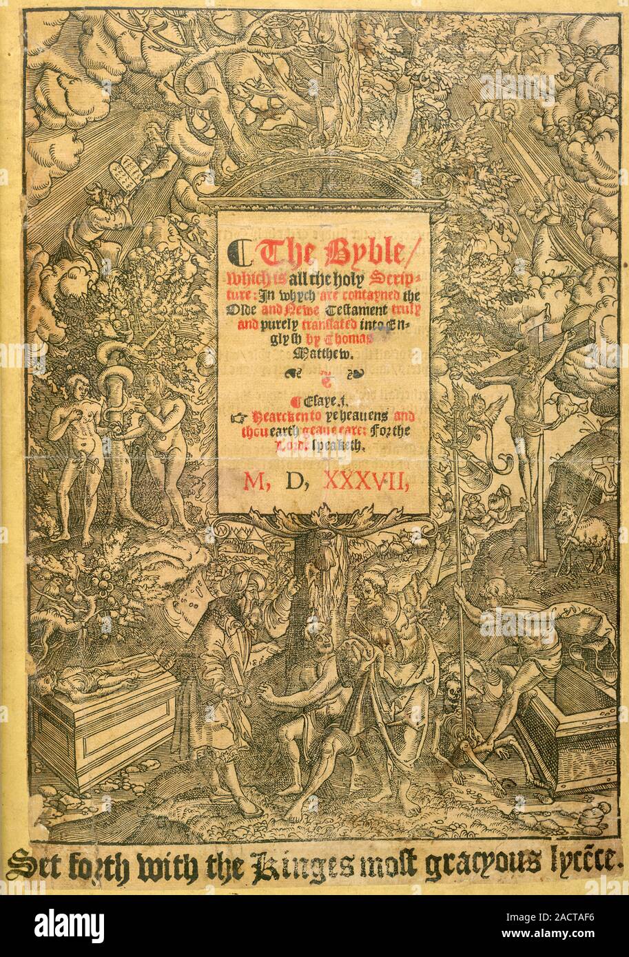 Title page of Matthew's Bible (1537), Title page showing various ...